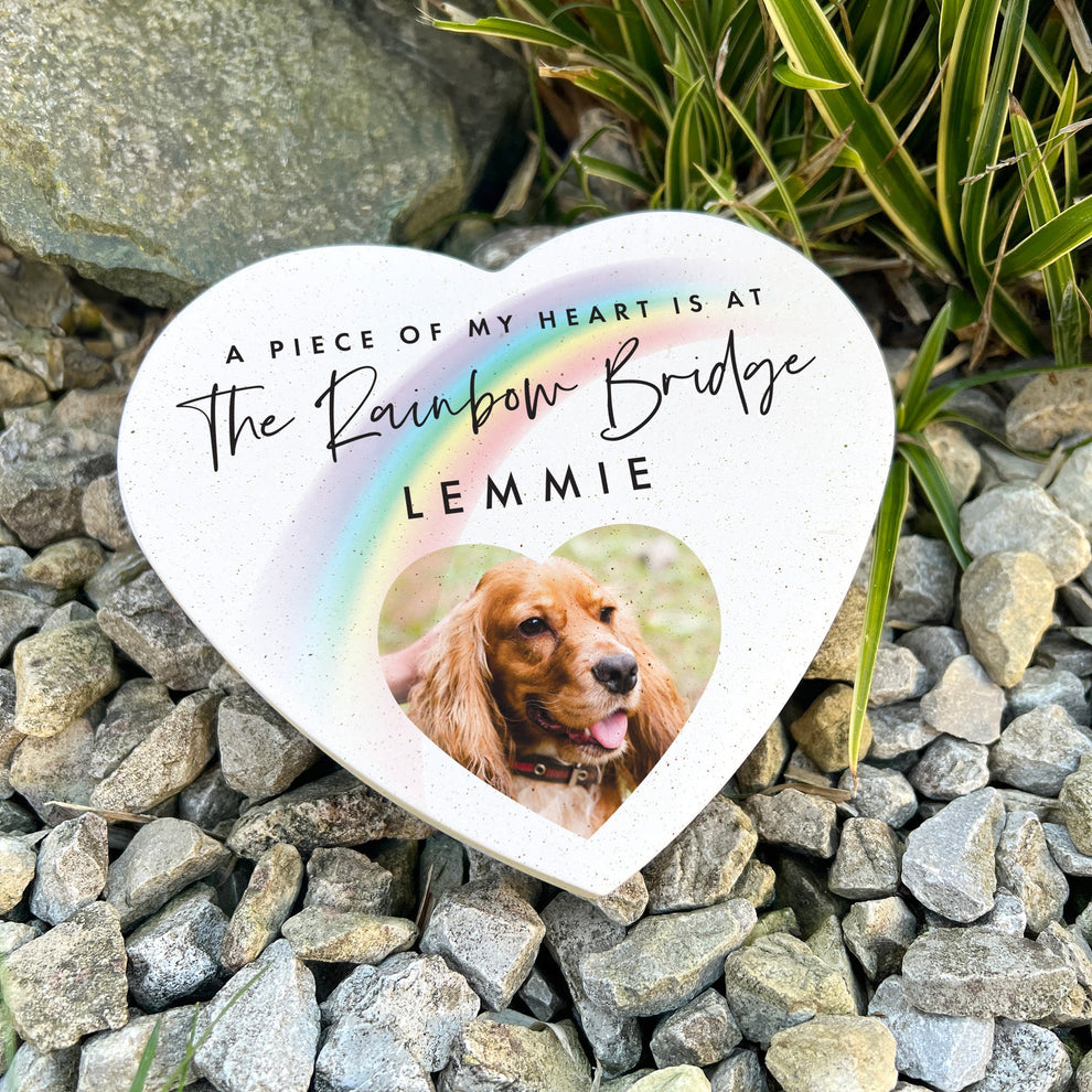Personalised Pet Rainbow Bridge Photo Resin Heart Grave Marker – Lovely ...