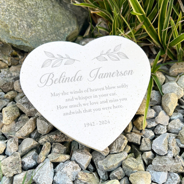 Personalised Engraved Free Text Floral Resin Heart Grave Marker ...
