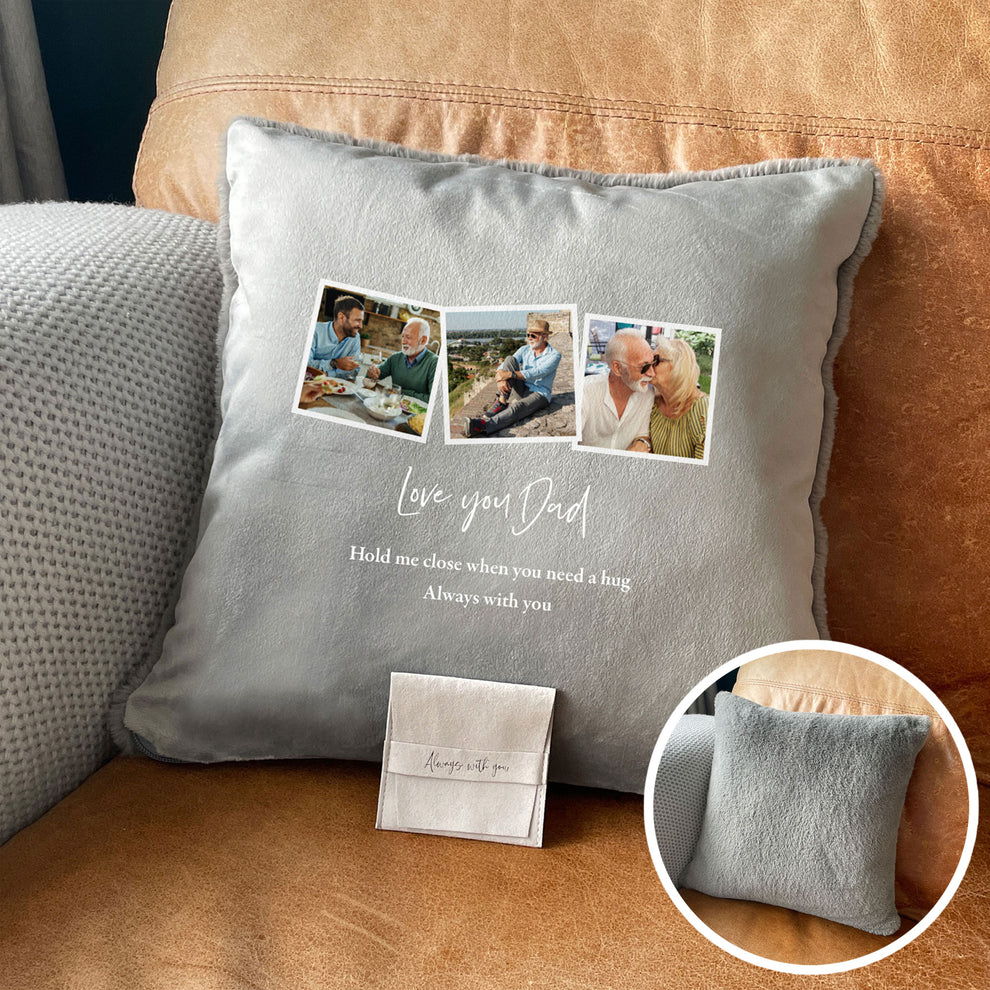 Personalised Three Photo Memorial Ashes Faux Fur Cuddle Cushion ...