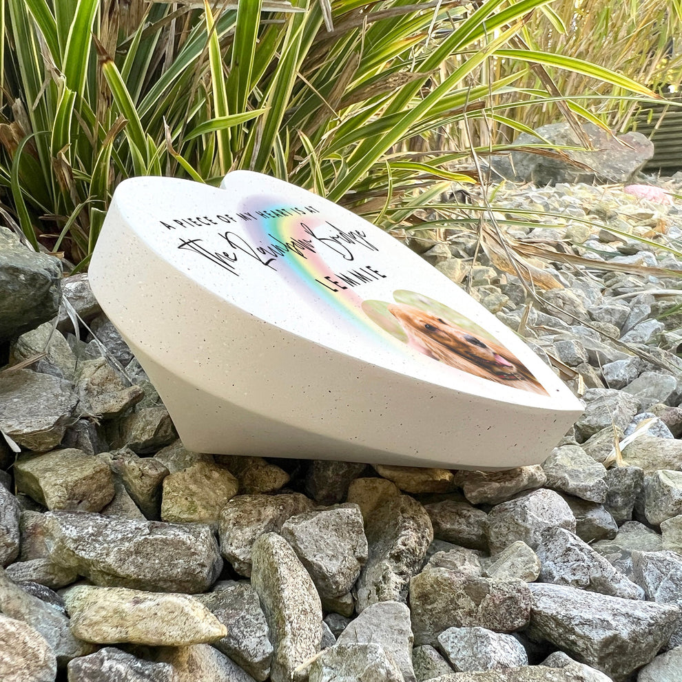 Personalised Pet Rainbow Bridge Photo Resin Heart Grave Marker – Lovely ...