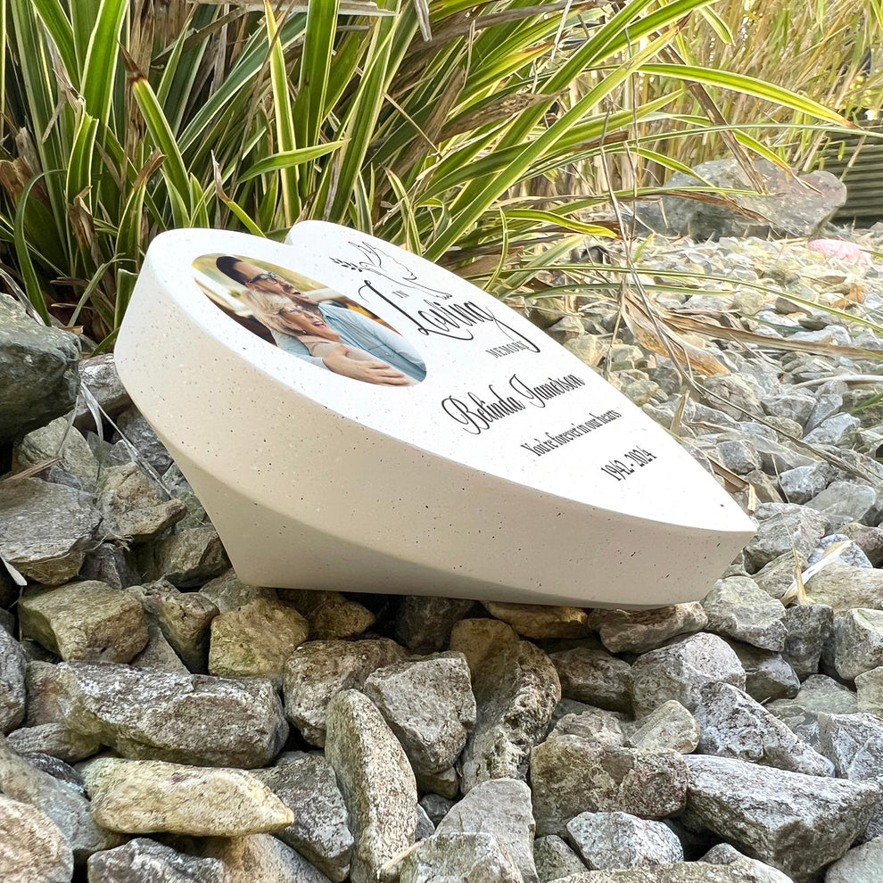 Personalised In Loving Memory Dove Photo Resin Heart Grave Marker ...