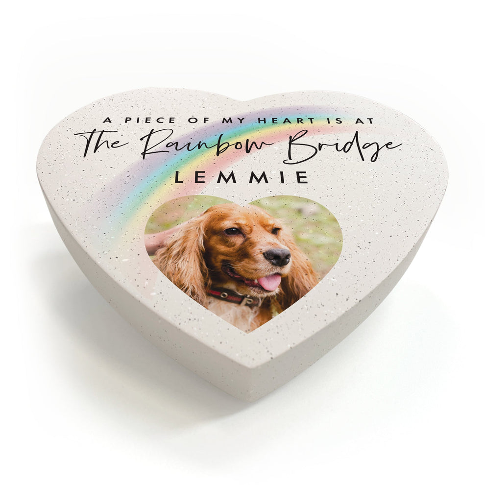 Personalised Pet Rainbow Bridge Photo Resin Heart Grave Marker – Lovely ...